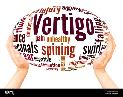 Vertigo palabra nube esfera mano concepto sobre fondo blanco Fotografía