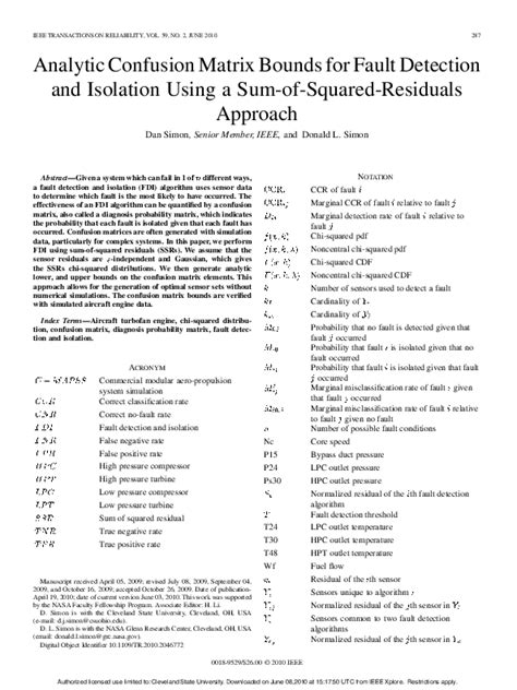 pdf analytic confusion matrix bounds for fault detection and isolation using a sum of squared