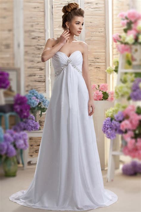 Chic weißes Herz Ausschnitt A Linie Langes Perle Brautkleid aus Chiffon