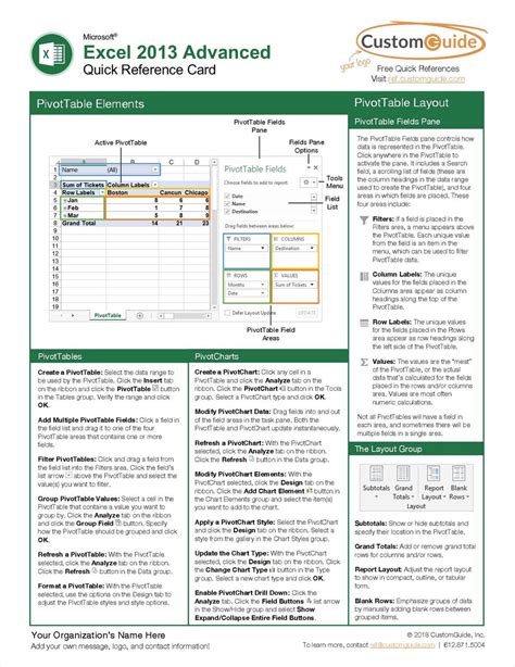 Microsoft Excel Advanced Quick Reference Guide Free Customguide