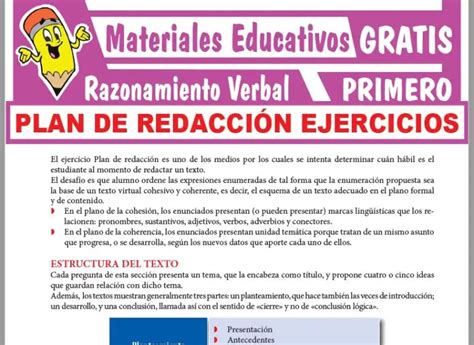 Plan de Redacción Ejercicios para Primer Grado de Secundaria GRATIS
