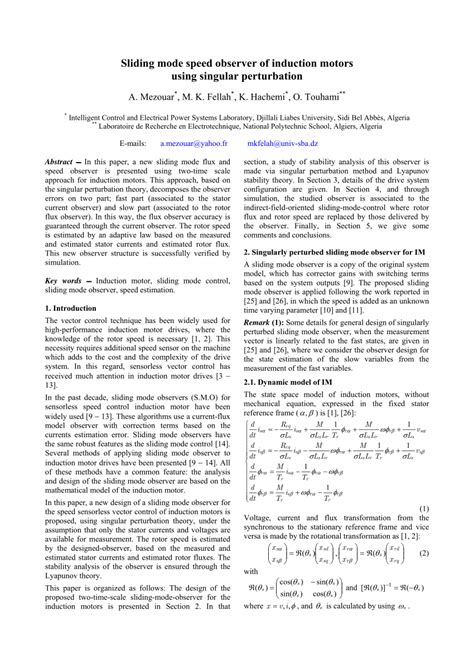 pdf sliding mode speed observer of induction motors using singular perturbation
