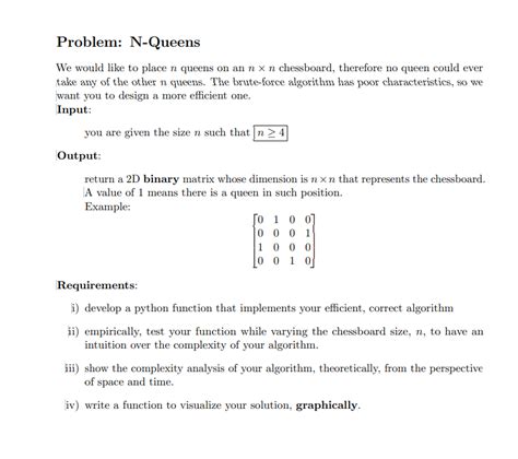 solved problem n queens we would like to place n queens on
