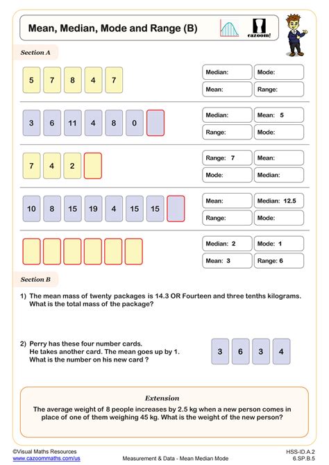 Mean Median Mode And Range B Worksheet Pdf Printable