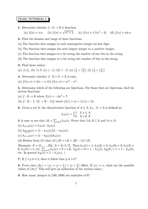 nonnegative integer discrete structure practice cs1231 tutorial 5 determine whetherf z→ris