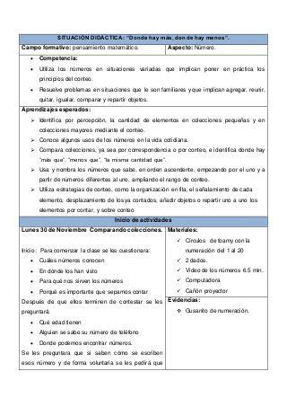 Situación didáctica Donde hay más donde hay menos Didactico