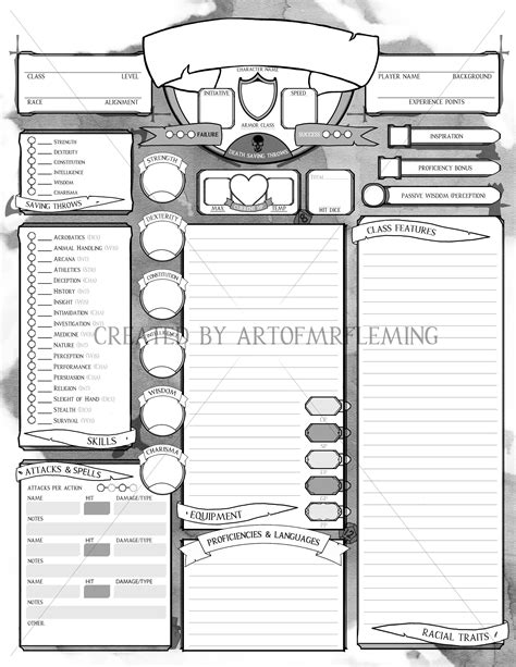 Custom Printable And Pdf Fillable Dnd E Character Sheet Etsy