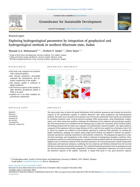 pdf exploring hydrogeological parameters by integration of geophysical and hydrogeological