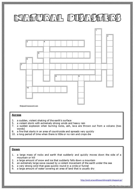 Natural Disasters crossword Français FLE fiches pedagogiques pdf doc