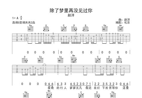 除了梦里再没见过你吉他谱 赵洋 G调弹唱64 专辑版 吉他世界