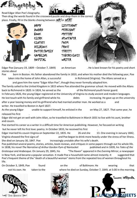 Edgar Allan Poes Biography Worksheet Live Worksheets Worksheets Library