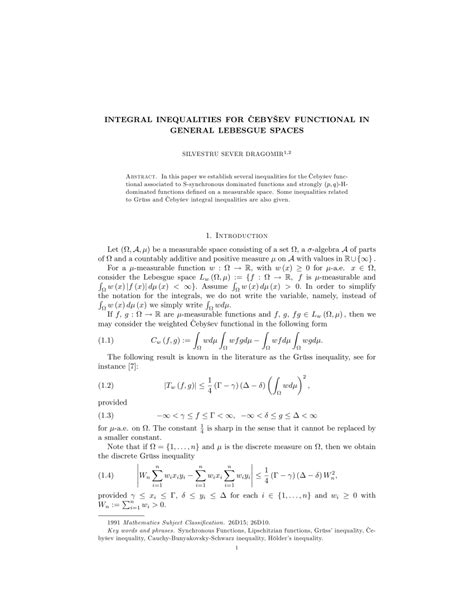 pdf integral inequalities for µ cebyŠev functional in general lebesgue spaces