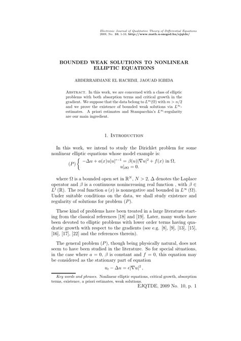 pdf bounded weak solutions to nonlinear elliptic equations