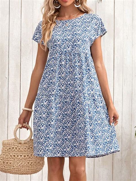EMERY ROSE Ditsy Floral Print Smock Dress SHEIN USA