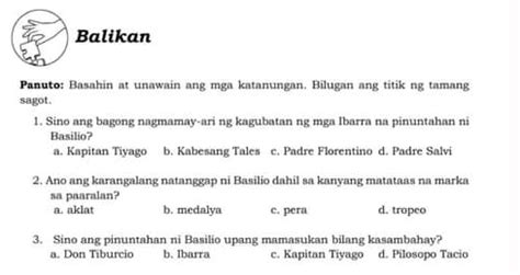Balikan Panuto Basahin At Unawain Ang Mga Studyx