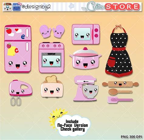 Kawaii Kitchen Tools Clipart Cookpot Clipart Toaster Clipart Cute