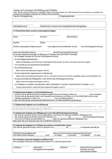 Antrag Auf Bildung Und Teilhabe Wohngeld