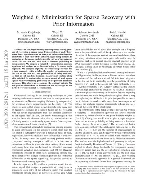 pdf weighted l 1 minimization for sparse recovery with prior information