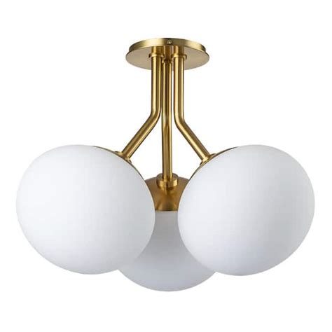 HUOKU Goouu 17 3 In W 3 Light Aged Brass Modern Semi Flush Mount With