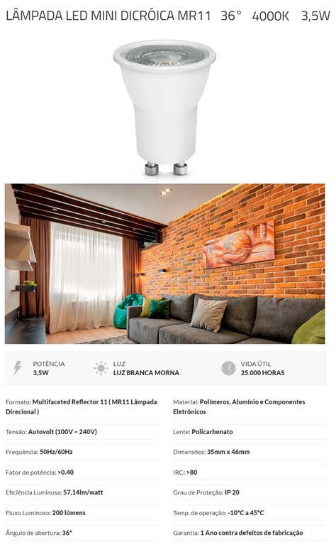 Lâmpada Led Dicróica MR11 3 5w Branco Neutro 4000k 36º Bivolt LED RS