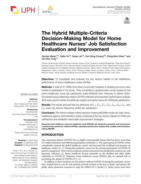pdf the hybrid multiple criteria decision making model for home healthcare nurses job