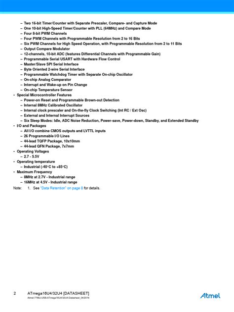 ATmega32U4 Datasheet Microcontroller Equivalent ATMEL