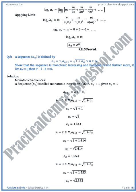 practical centre exercise 1 4 solved exercise functions and limits mathematics xii