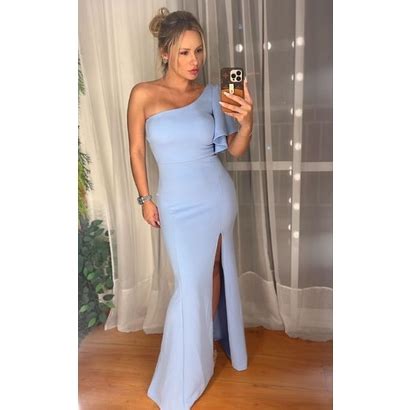 Vestido Longo Feminino Mula Manca Um Ombro So Manga Babado Modelo