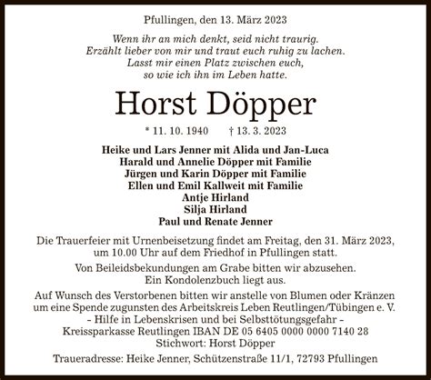 Traueranzeigen Von Horst D Pper Trauer Gea De