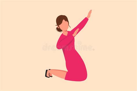 Business Flat Cartoon Style Drawing Happy Businesswoman Kneeling With