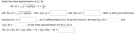 solved verify the linear approximation at π 0 f x y