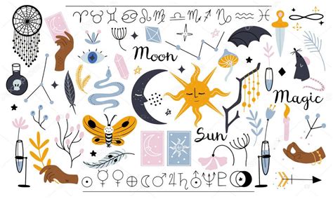 Gran Conjunto Vectorial De Elementos M Gicos Y Wiccan Clipart Signos
