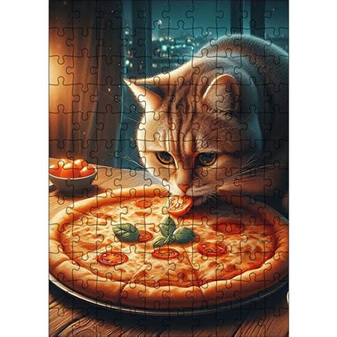 Karizma Tablo Ahşap Mdf Puzzle Yapboz Pizza Yiyen Kedi 120 Fiyatı
