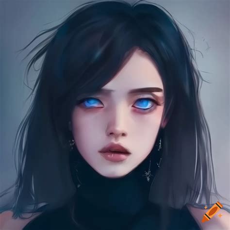 Captivating Black Haired Anime Girl With Blue Eyes