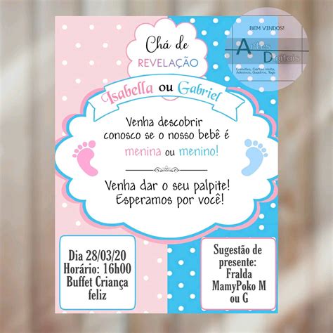 Convite Digital Chá de Revelação Elo7 Produtos Especiais
