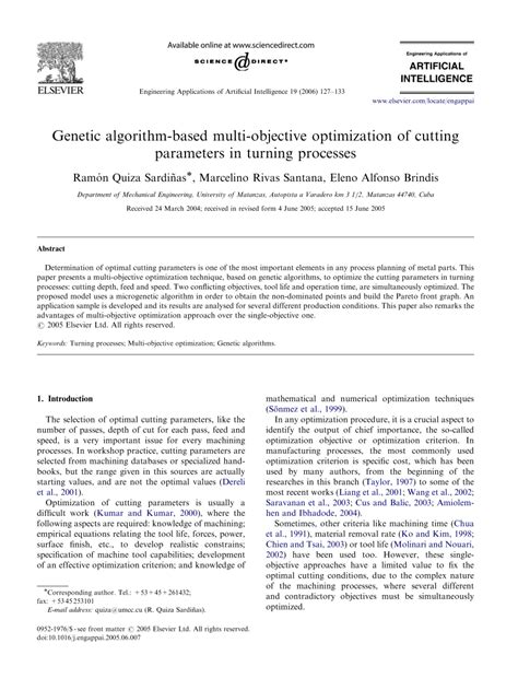 pdf genetic algorithm based multi objective optimization of cutting parameters in turning