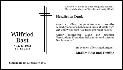 Traueranzeigen Von Wilfried Bast Rz Trauer De