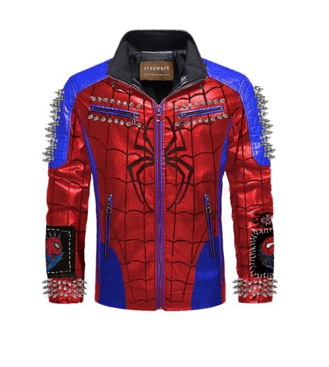 Spider Man Cobweb Jacket Cowhide Leather Men Handmade Studded Fashion