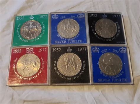 RARE 1952 1977 SET Of 6 HM Queen Elizabeth II Silver Jubilee Crown