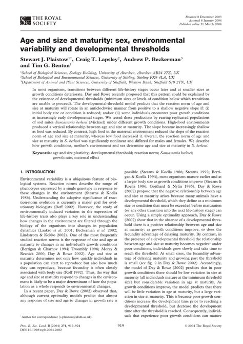 pdf age and size at maturity sex environmental variability and developmental thresholds