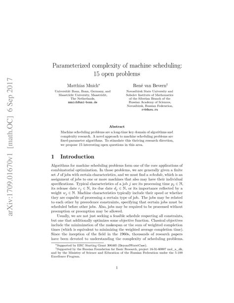 parameterized complexity of machine scheduling 15 open problems deepai