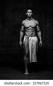 Naked Male Model Against Black Background Stock Photo Edit Now