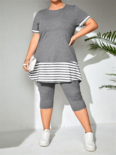 SHEIN LUNE Plus Striped Tee Leggings SHEIN South Africa