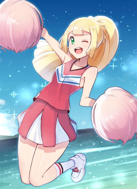 Safebooru 1girl D Arm Up Bangs Bare Arms Blonde Hair Braid Cheerleader Clouds Commentary