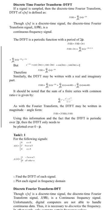 solved discrete time fourier transform dtft if a signal is