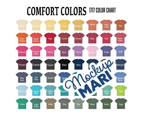 1717 Comfort Colors Color Chart Mockup Comfort Color Choices T Shirts