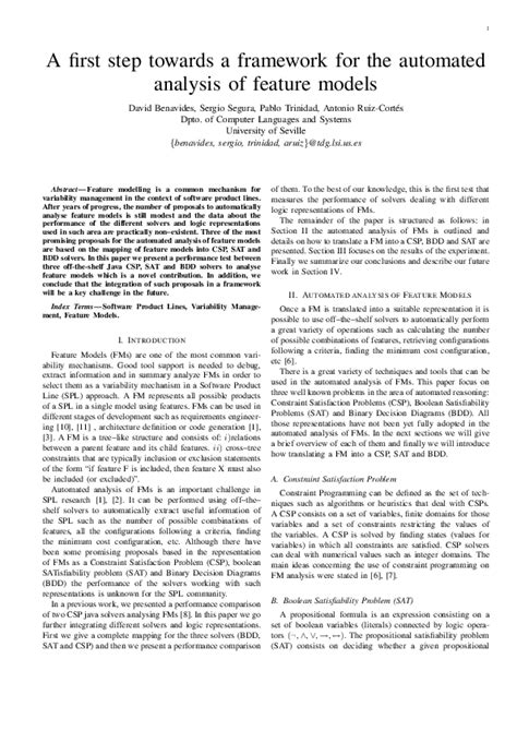 pdf a first step towards a framework for the automated analysis of feature models david