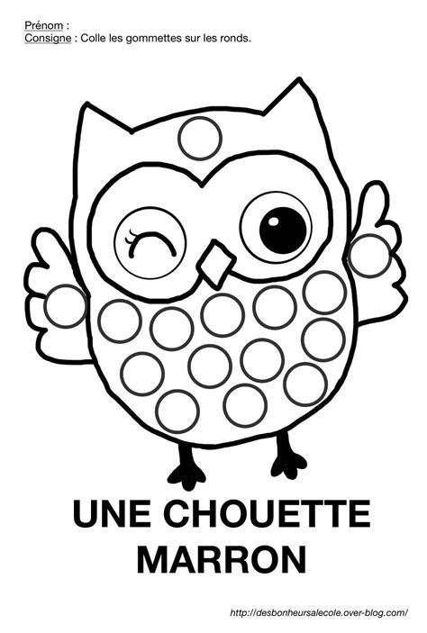 Coller des gommettes sur la chouette À Imprimer petite section de