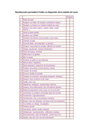 Questionnaire Lyme Symptomes PDF