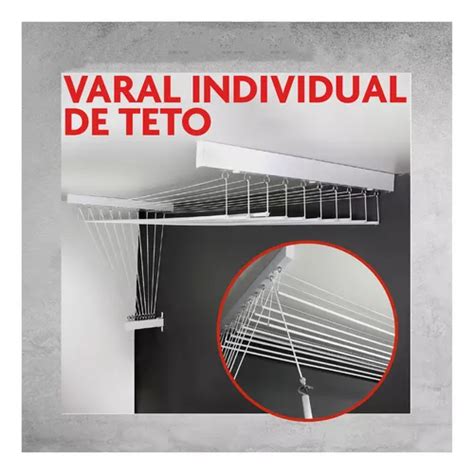 Varal De Teto Individual 10 Varetas Alumínio Reforçado 90 Cm Frete grátis